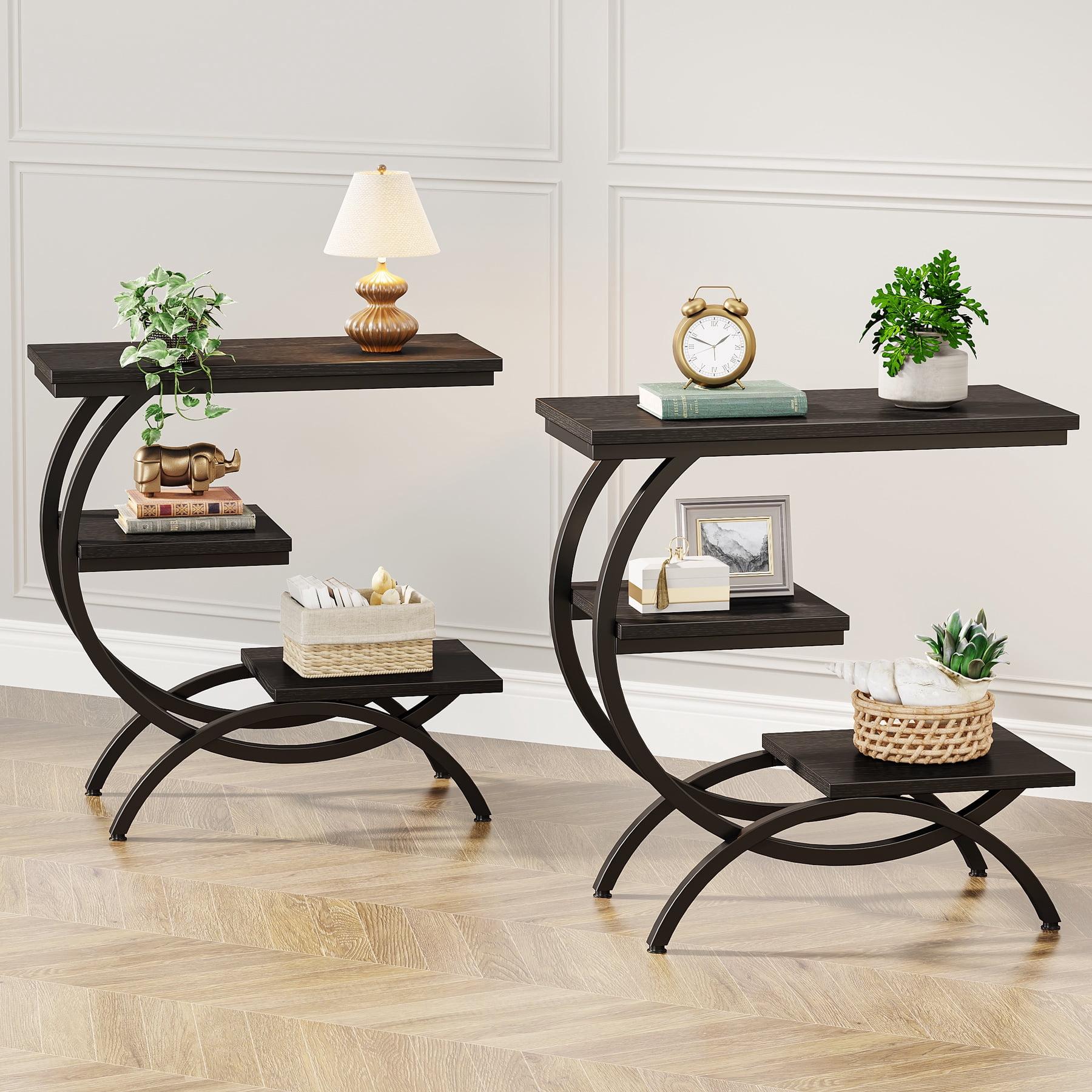 Tribesigns Industrial 3-Tier Small Side Table for Couch, Wood Bedside ...