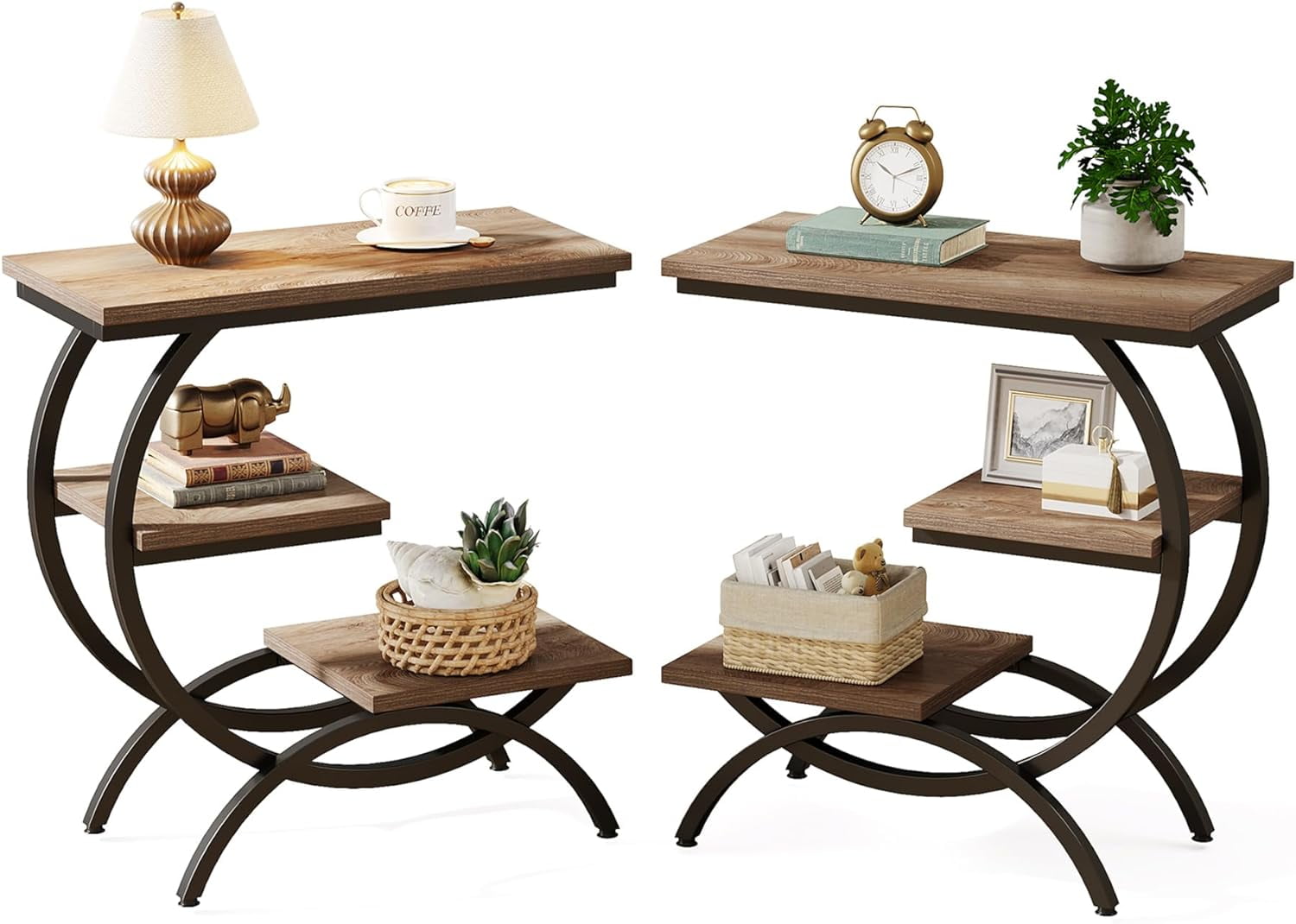 Tribesigns Industrial 3-Tier Small Side Table for Couch, Wood Bedside ...