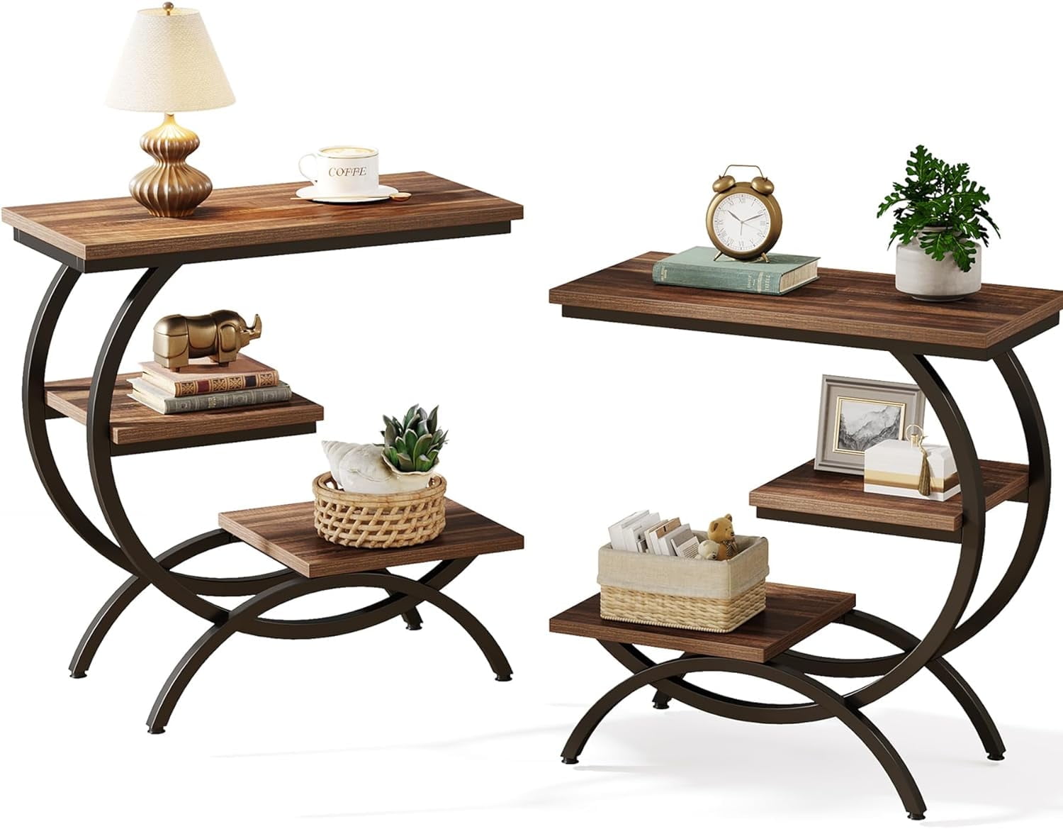 Tribesigns Industrial 3-Tier Small Side Table for Couch, Wood Bedside ...