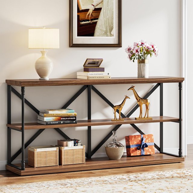 Tribesigns Industrial Console Table, 59-Inch Entryway Table with 3-Tier ...
