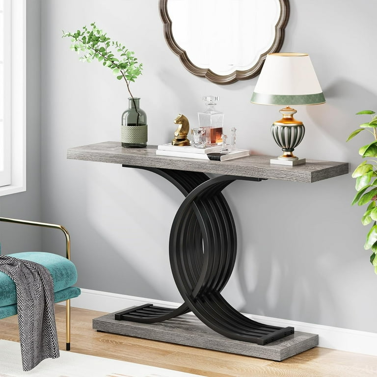 Tribesigns Industrial Entryway Table 39 Inch Vintage Console Table Accent Table with Geometric Metal Legs Gray