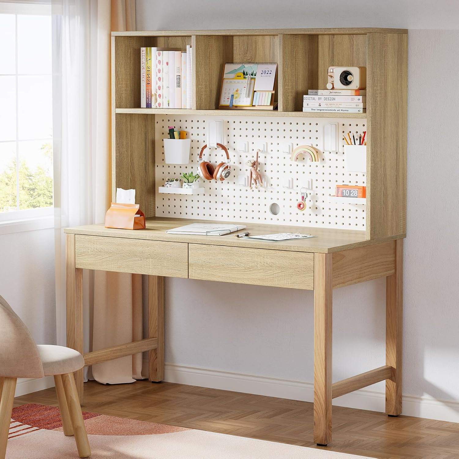 Tribesigns Kids Desk with Drawers & Hutch, Wooden Study Table with ...