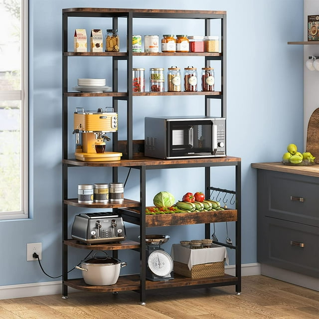 Tribesigns Kitchen Bakers Rack with Power Outlets, 10-Tier Microwave ...