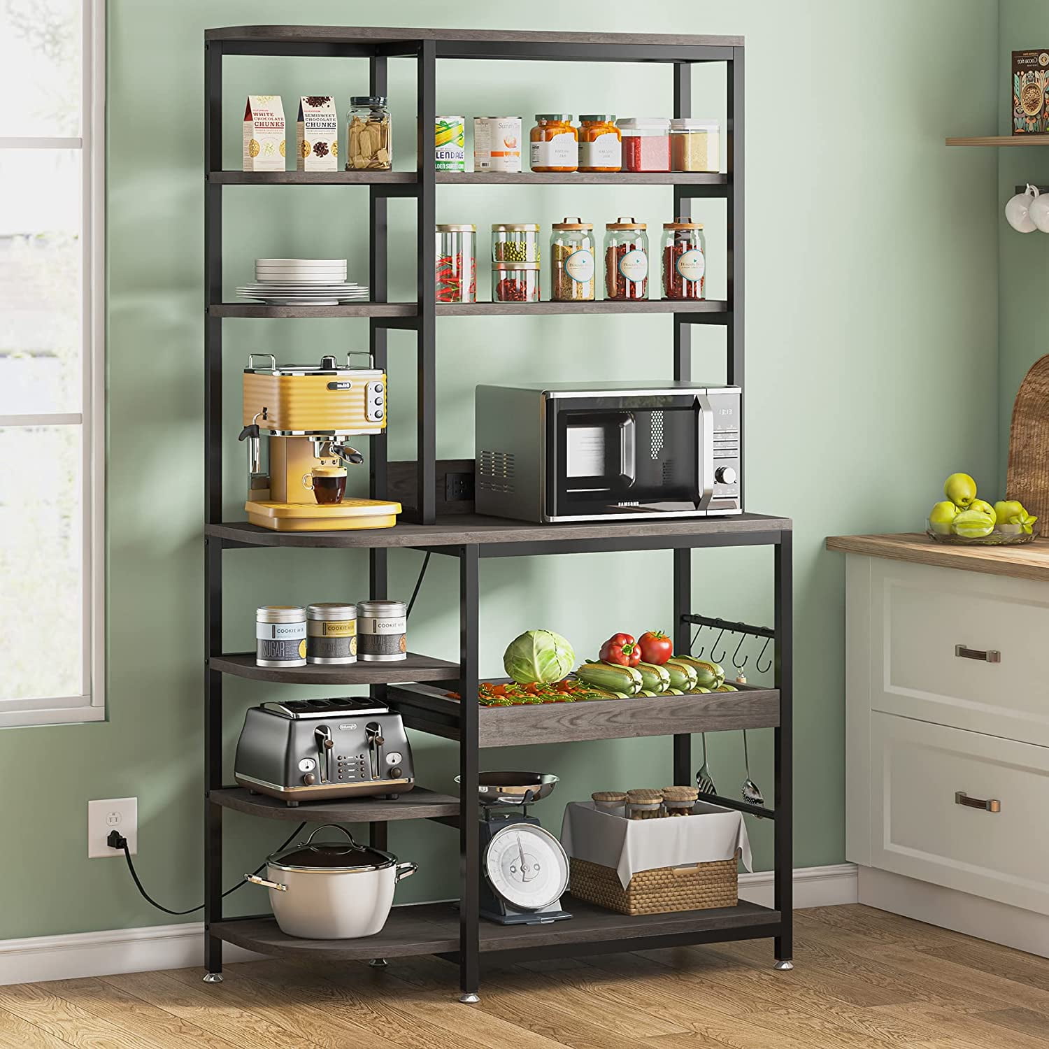 Tribesigns Kitchen Bakers Rack with Power Outlets, 10-Tier Microwave ...