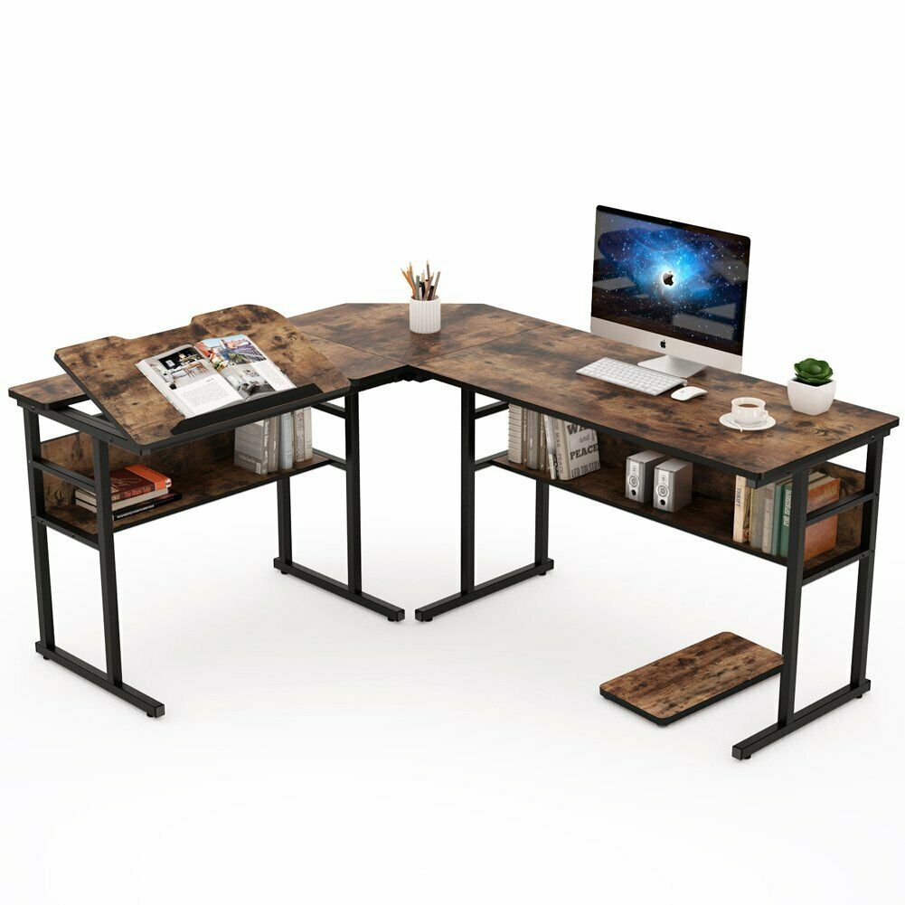 Tribesigns L Shaped 67" Corner Desk Drawing Table with Shelf and ...
