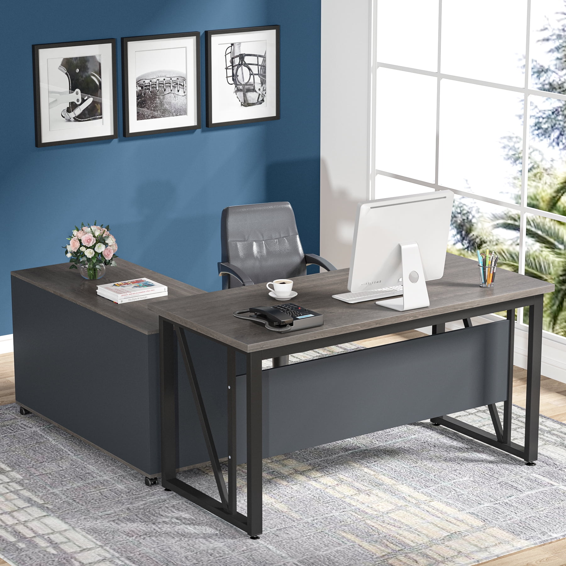 Tribesigns L-Shaped Computer Desk, 55 inches Executive Desk with 43 ...