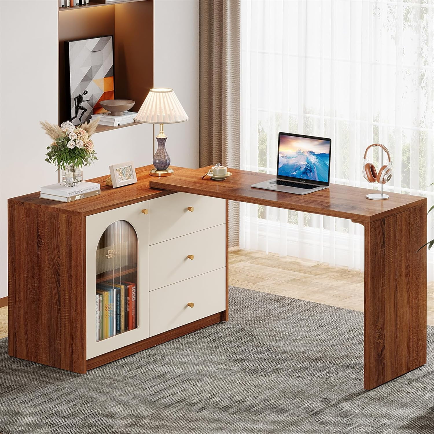 Tribesigns L Shaped Computer Desk with Drawers, Modern Corner Home ...