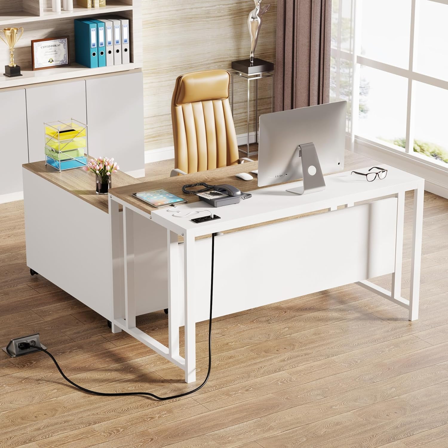Tribesigns L-Shaped Computer Desk with Power Outlet & USB Port, 55 inch ...