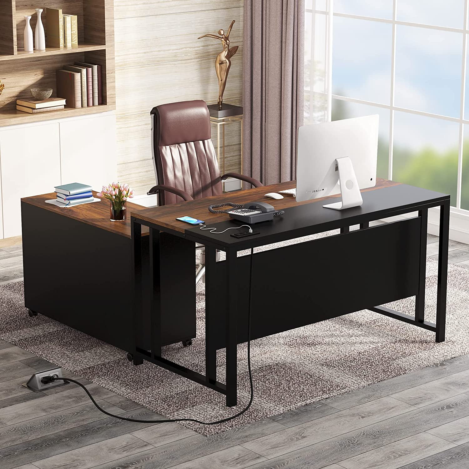 Tribesigns L-Shaped Desk with Power Outlet & USB, 55 inch Office Desk ...