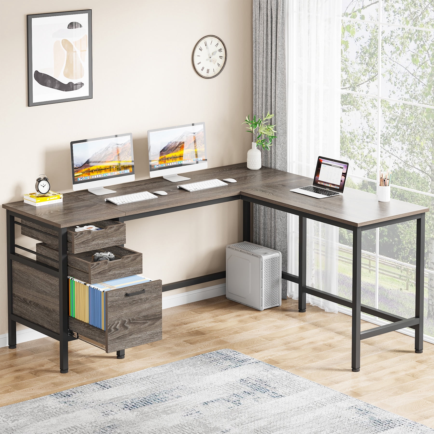 Tribesigns L Shaped Desk, 59 Inch Corner Office Table with Storage ...