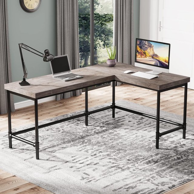 Tribesigns L-Shaped Desk, 67 inch Industrial Reversible Corner Computer ...