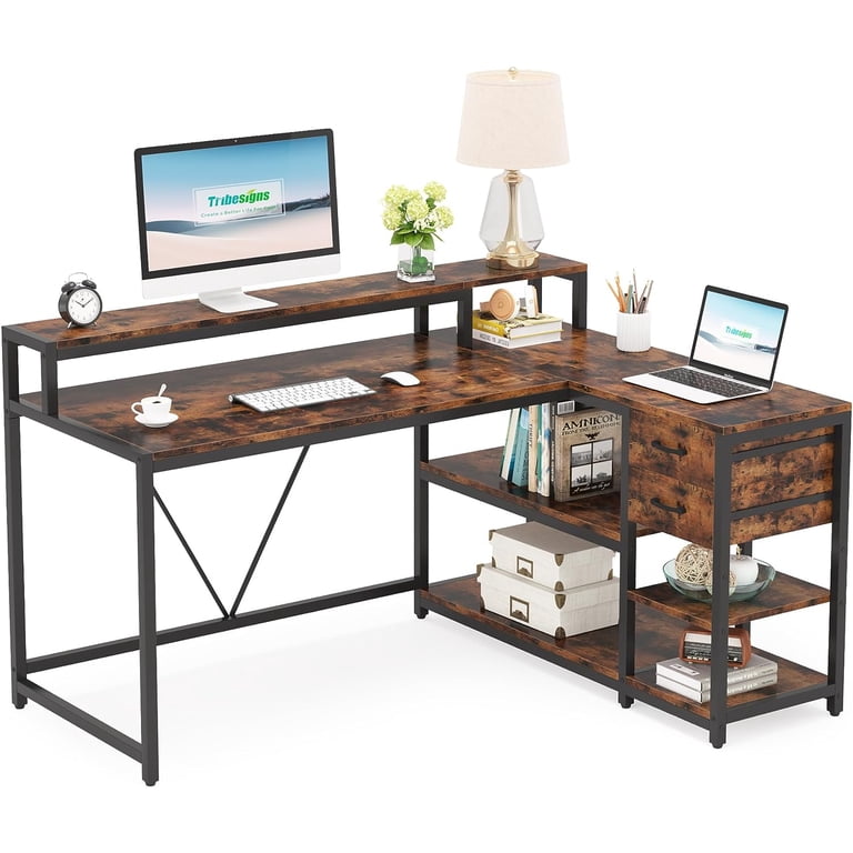 Craftsman Home Corner Desk HOOBRO Computer Desk, L Shaped Corner Desk,