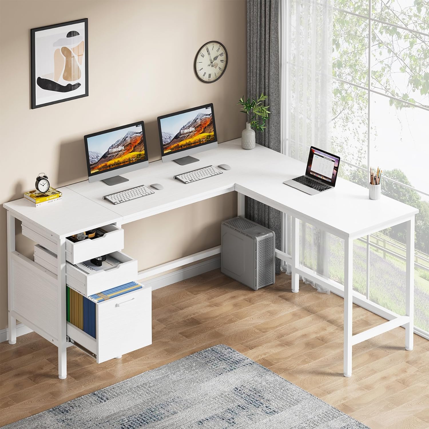 Tribesigns L Shaped Desk with File Drawer Cabinet, 59 Inch Corner Desk ...