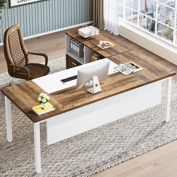 Tribesigns L Shaped Executive Desk with File Drawer Cabinet and Storage ...