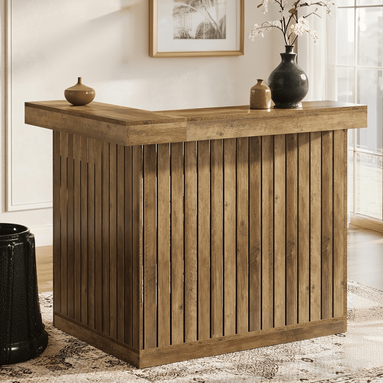 Tribesigns L-Shaped Home Bar Unit, 4-Tier Corner Liquor Bar Table with Storage Shelves and Wine ...