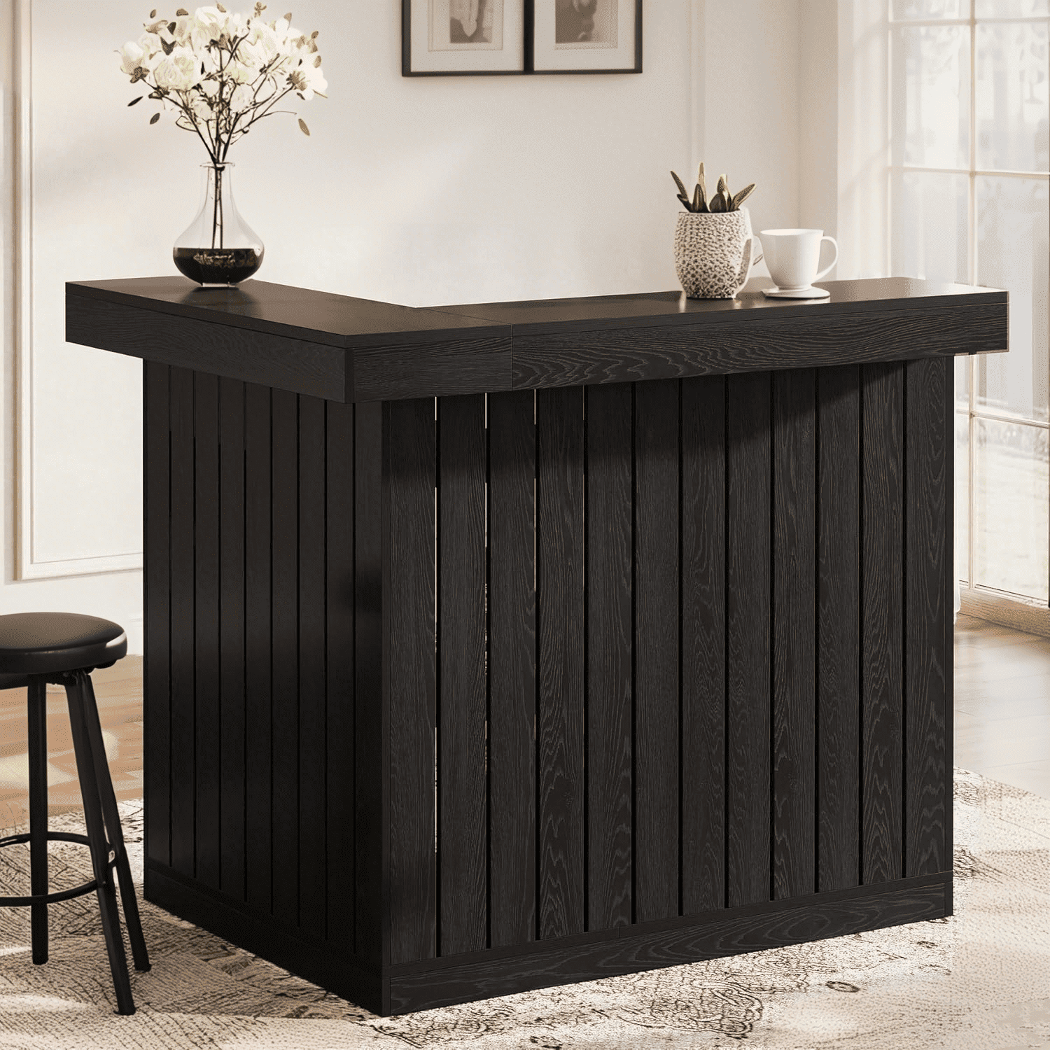 Tribesigns L-Shaped Home Bar Unit, 4-Tier Corner Liquor Bar Table with Storage Shelves and Wine ...