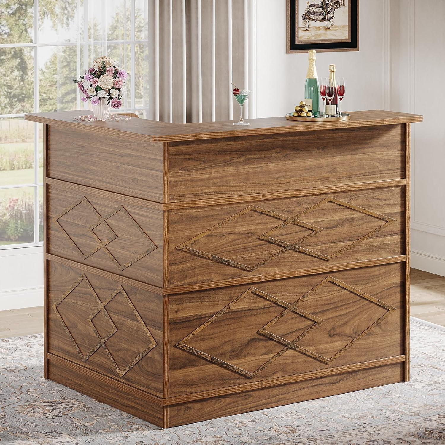 Tribesigns L-Shaped Home Bar Unit, 4-Tier Liquor Table with Storage ...