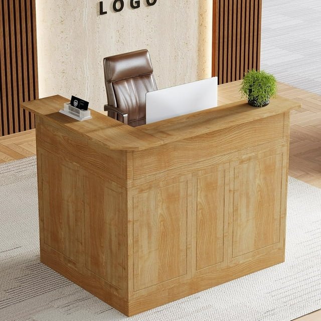 Tribesigns L-Shaped Reception Desk with Storage Shelves, Modern Front ...