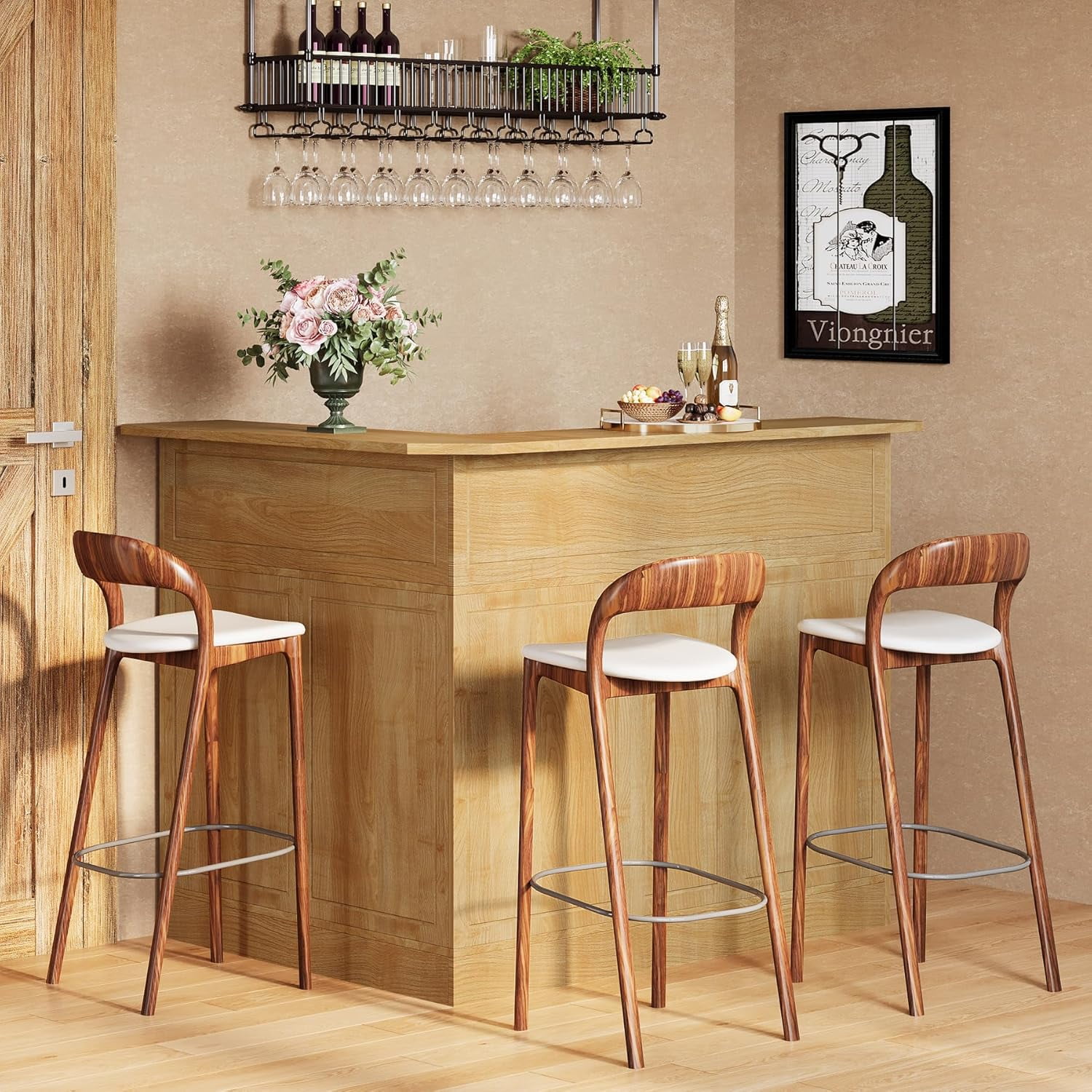 Finmind L-shaped Home Bar Cabinet with Glass Holders, Multi-tier Corner ...