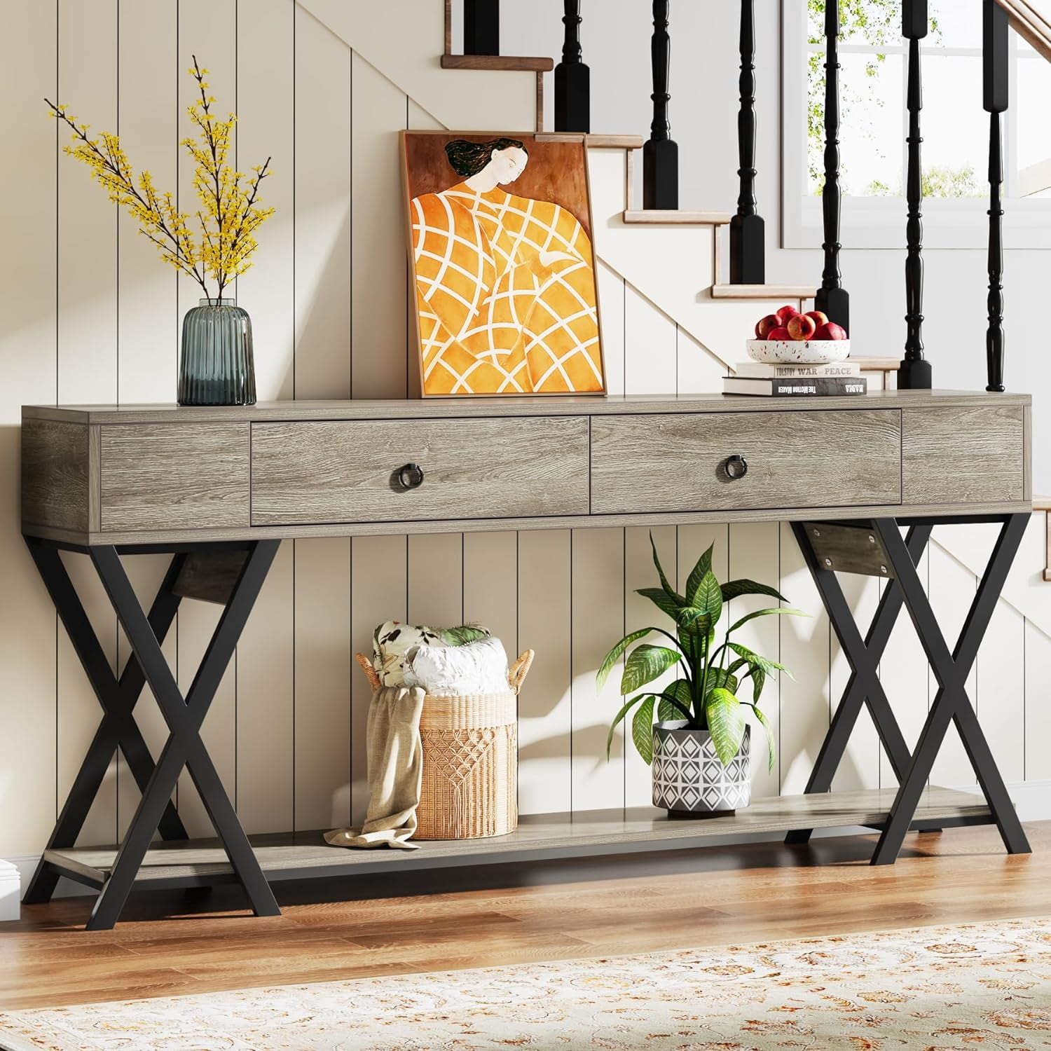 Tribesigns Large 71" Sofa Table with Storage, Farmhouse Console Table ...