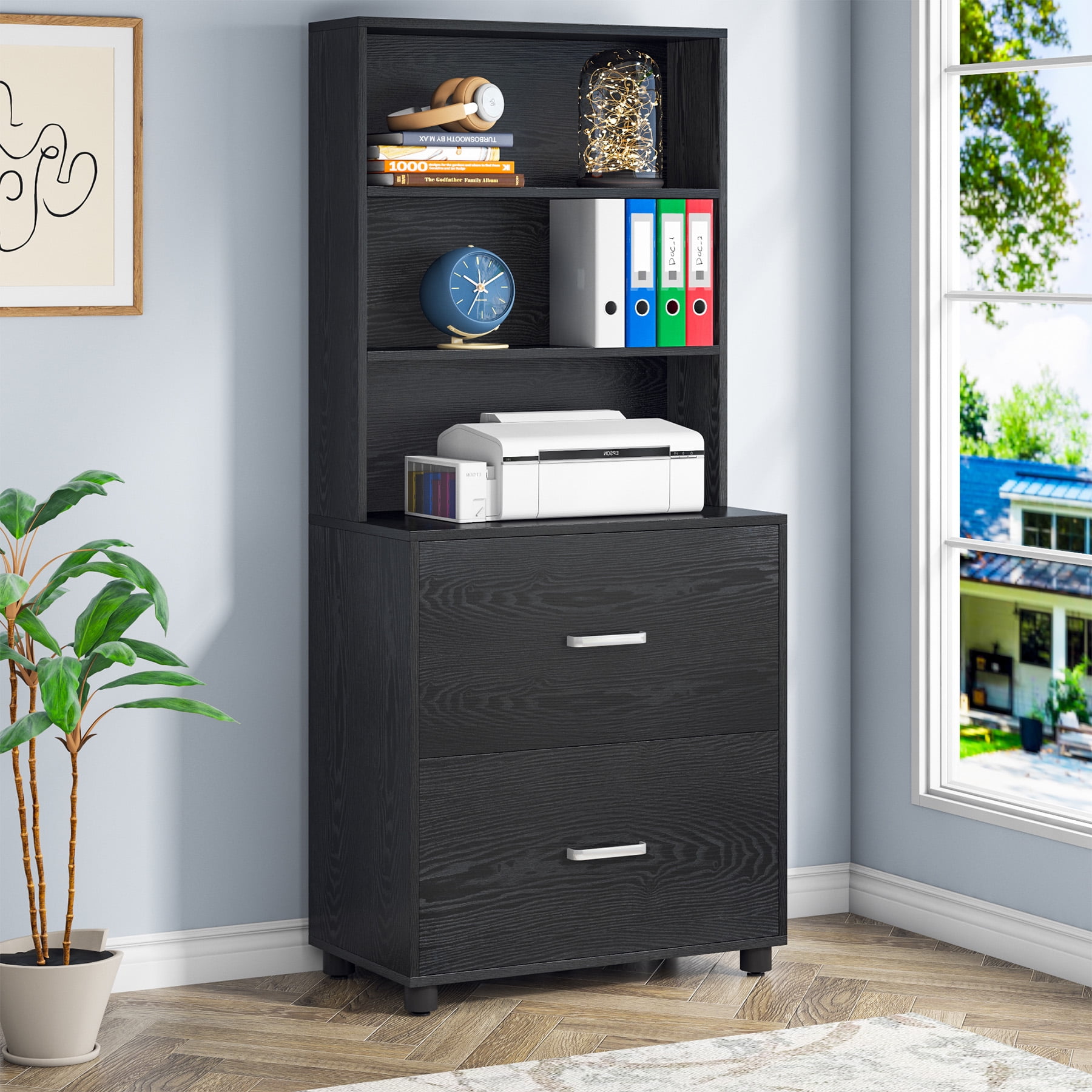 Tribesigns Wood File Cabinet with 2 Large Drawers, Printer Stand & 4 ...