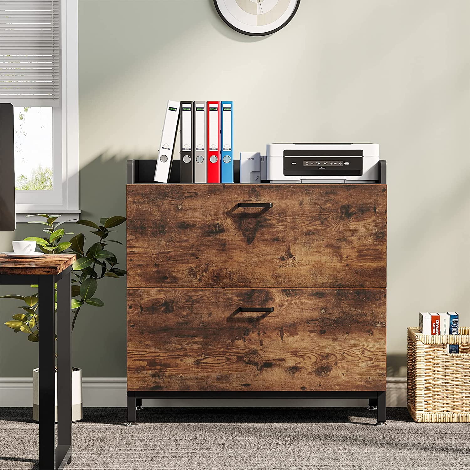 Tribesigns 2-Drawer Lateral File Cabinet, Industrial Wood/Metal Home ...