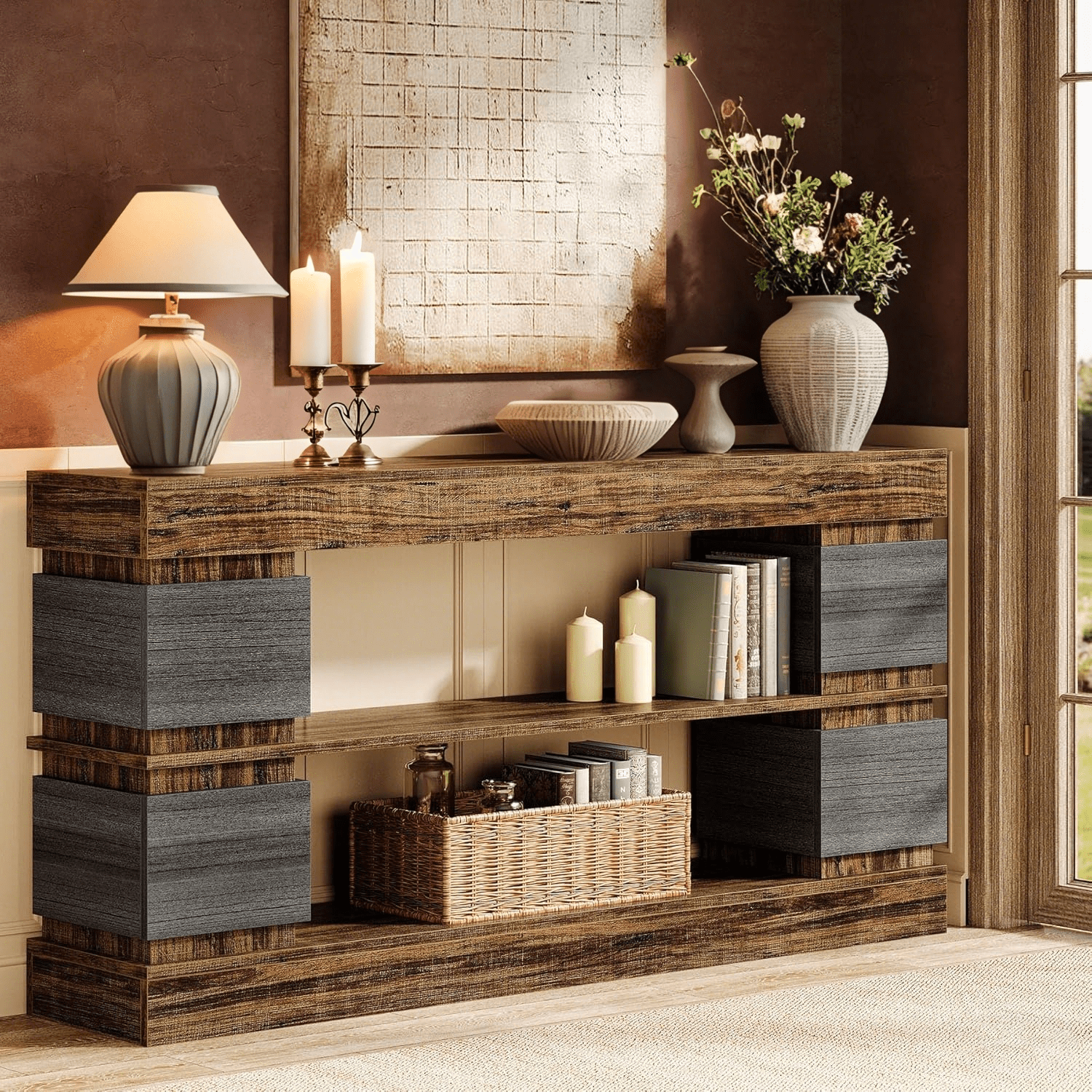Tribesigns Long Console Table with Storage, 63" Wood Entryway Table, 3 ...