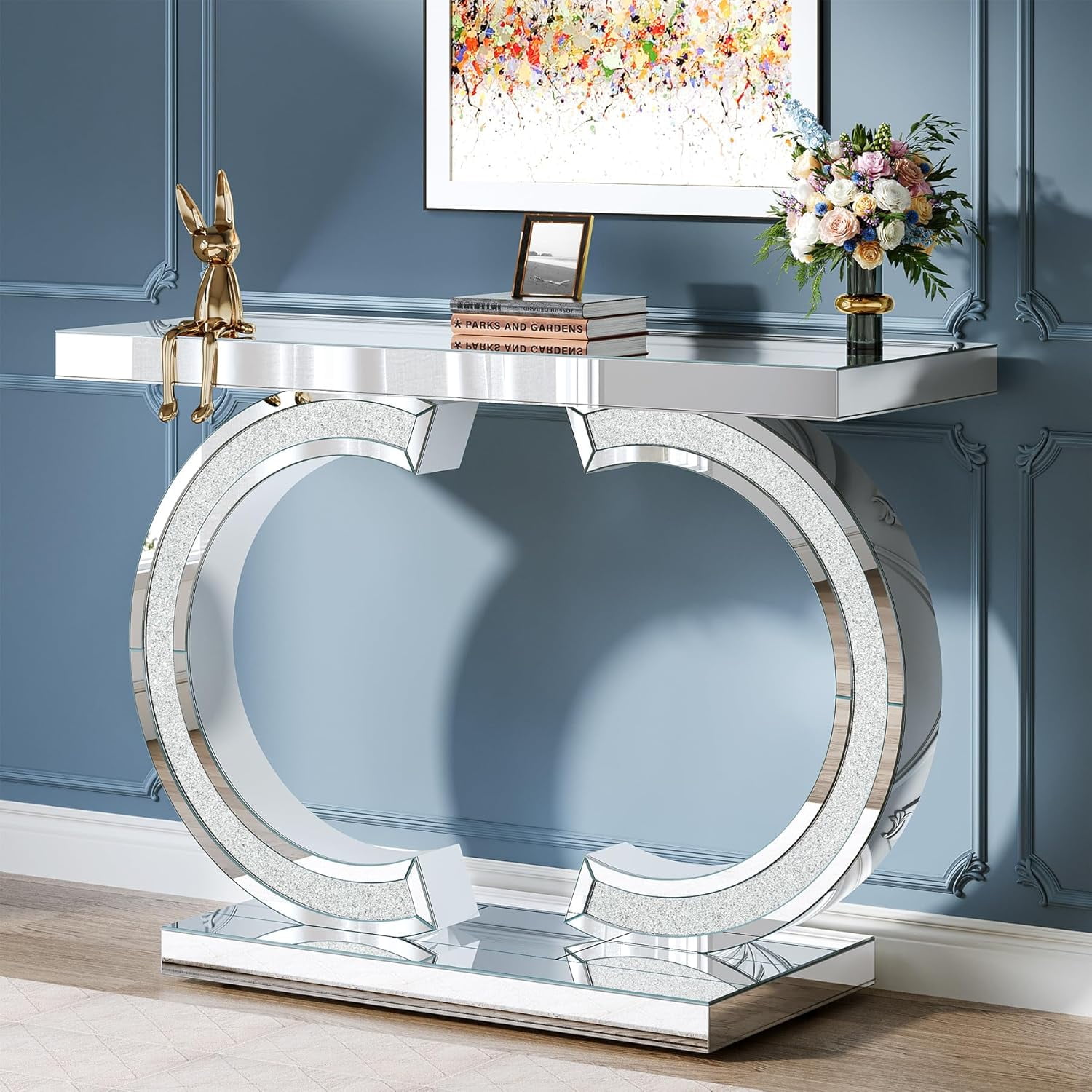 Tribesigns Mirrored Console Table, Modern Silver Entryway Table with ...