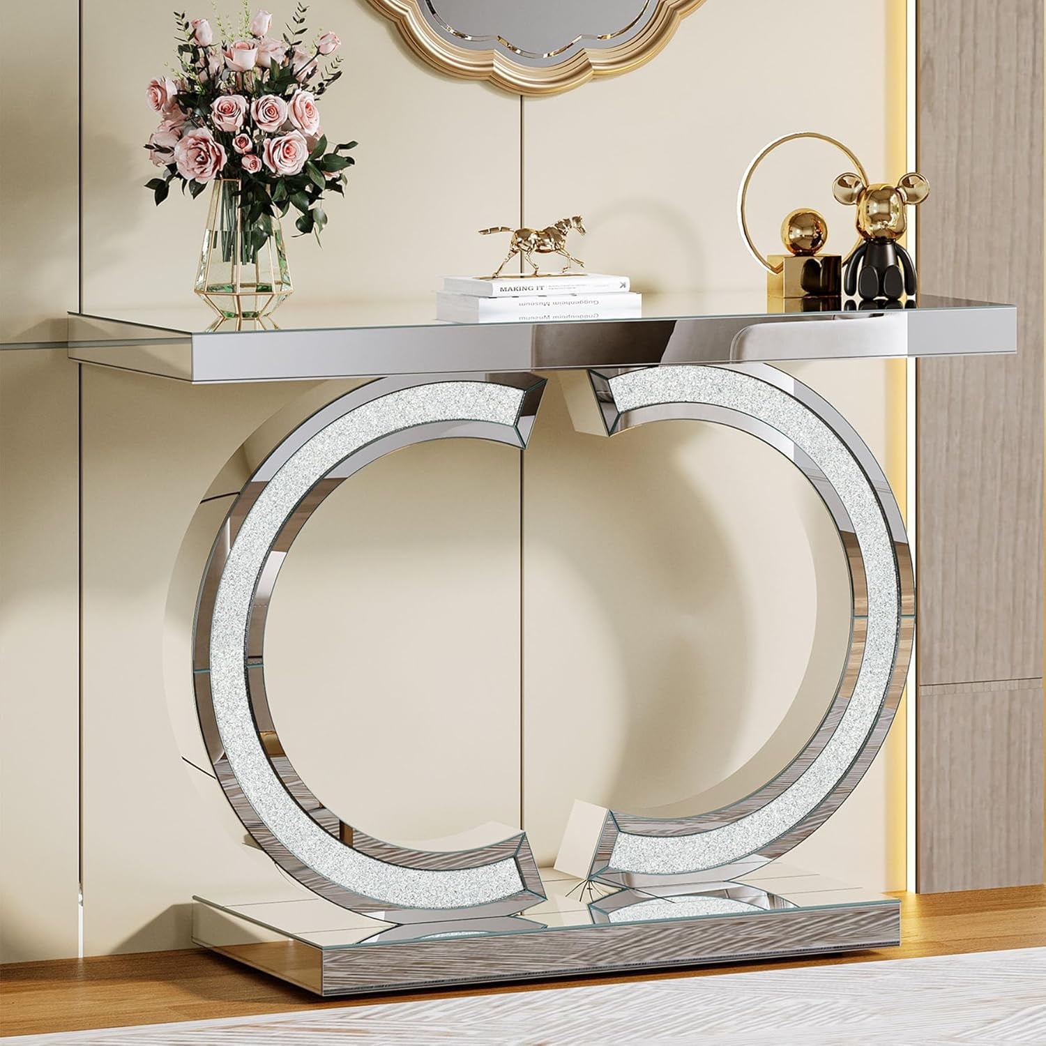 Tribesigns Mirrored Console Table, Modern Silver Entryway Table with ...