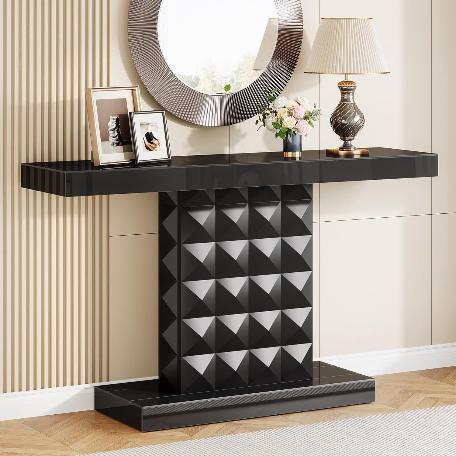 Tribesigns Mirrored Console Table for Entryway, 47-inch Modern Black ...
