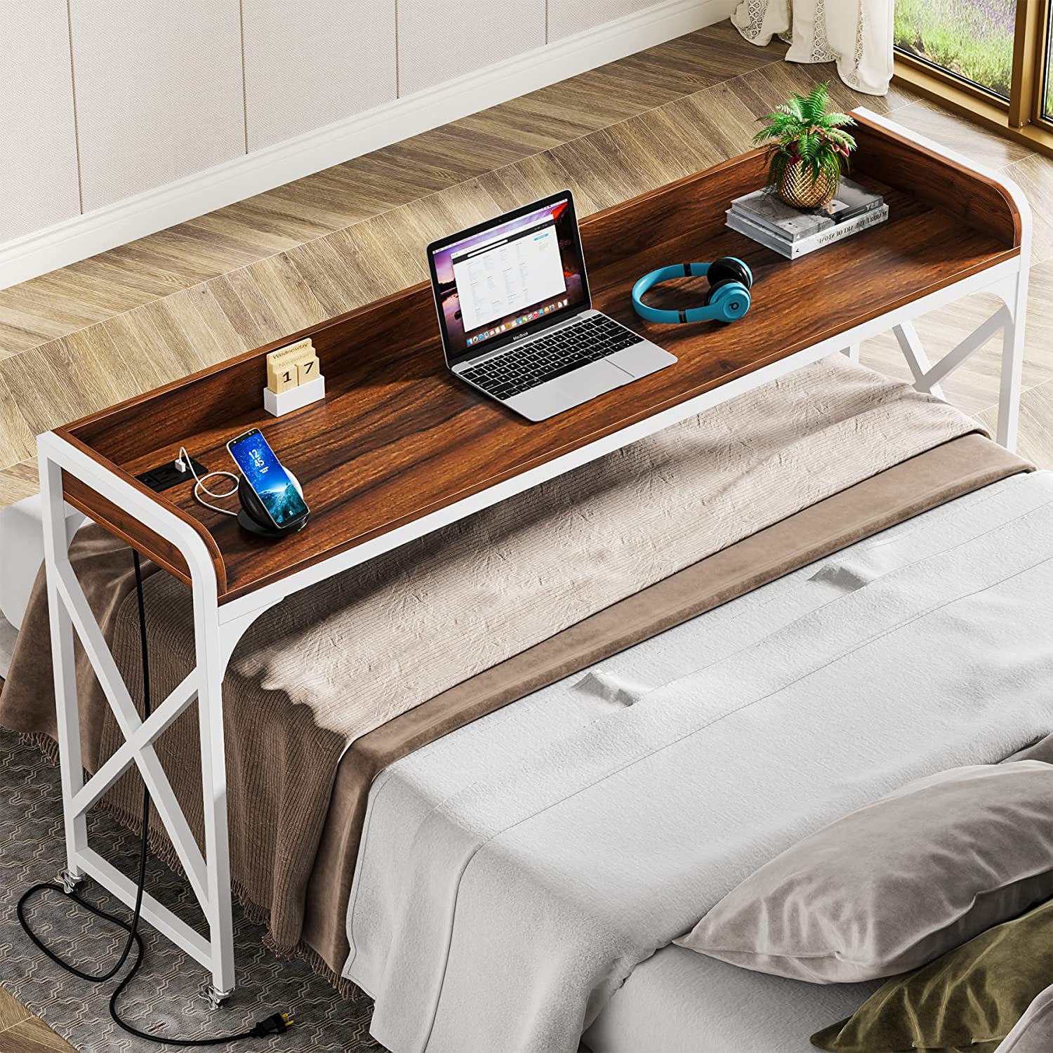 Tribesigns Mobile 70.8" Over Bed Desk with Outlet, USB & Wheels ...