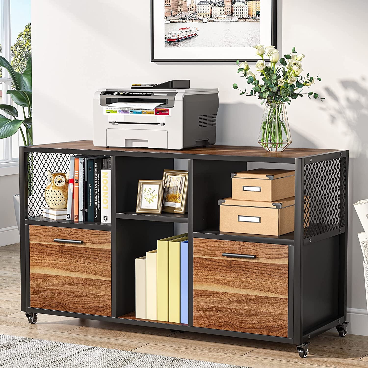 Tribesigns Modern 2 Drawers File Cabinet, Mobile Lateral Filing Cabinet with Open Storage ...