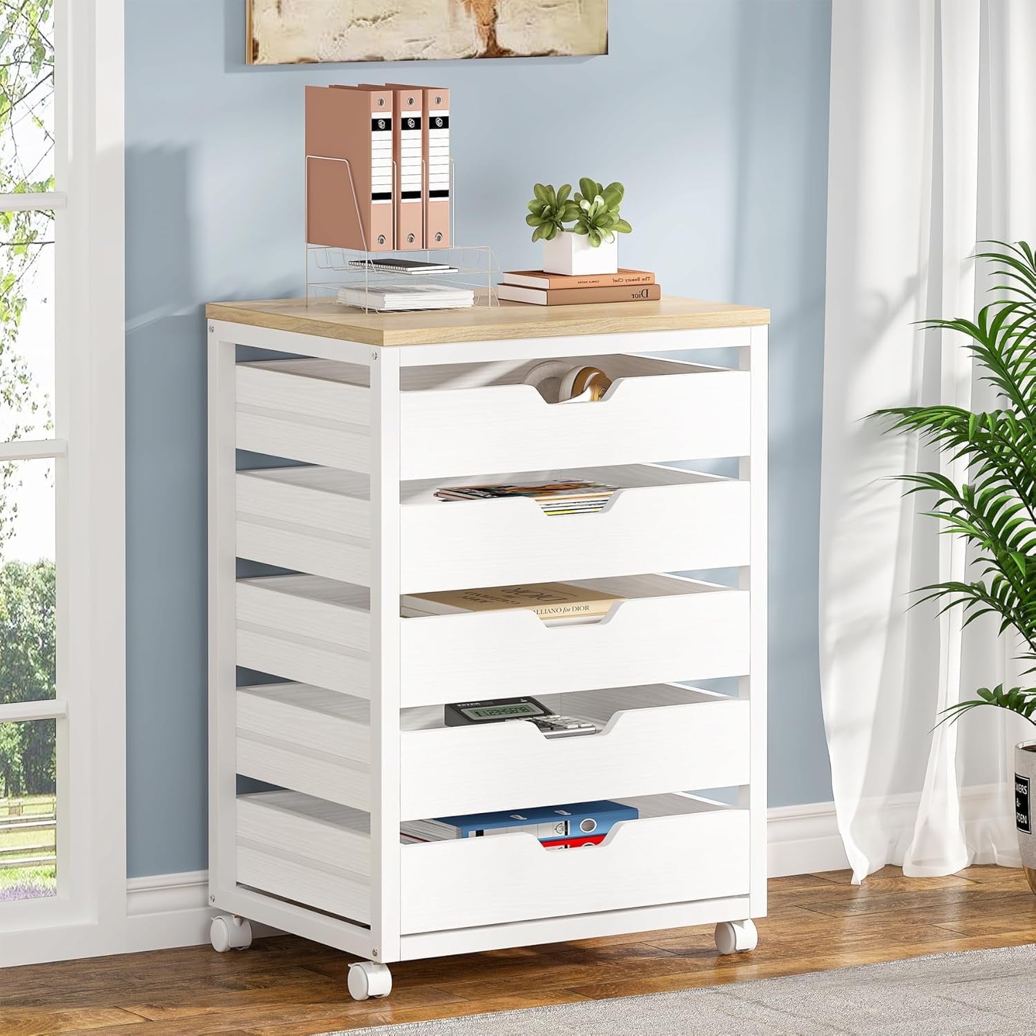 Tribesigns Modern 5-Drawer File Cabinet, Wooden Mobile Lateral Filing ...