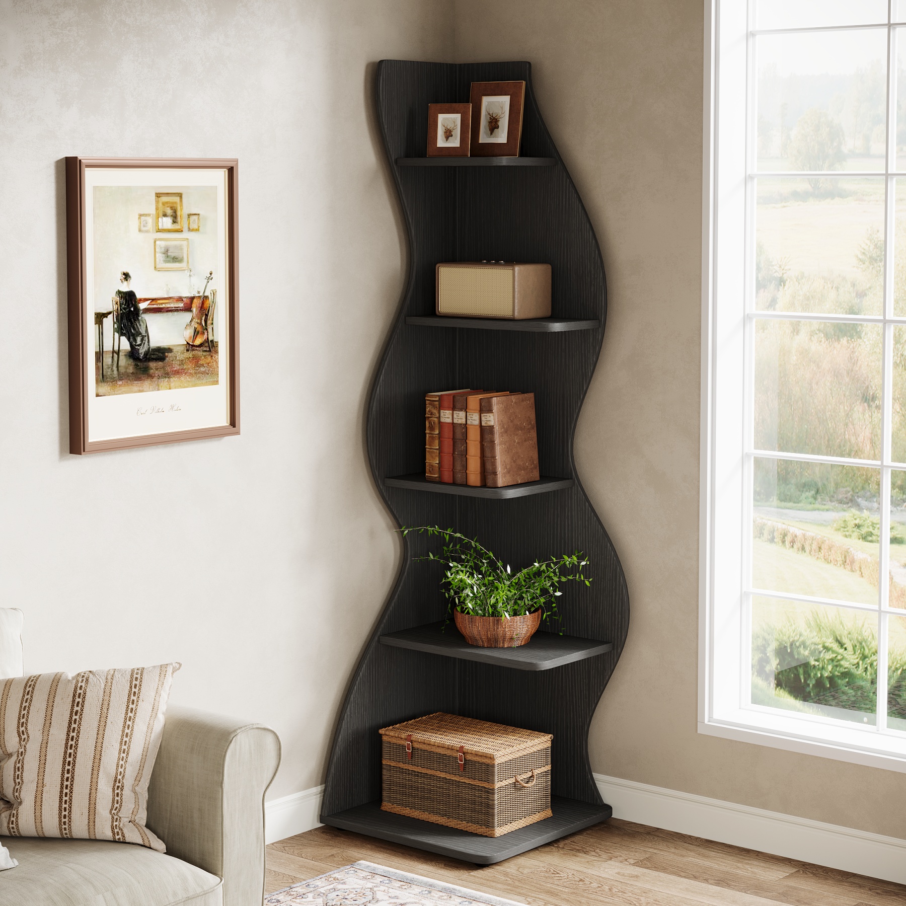 Tribesigns 5-Tier Wavy Corner Bookshelf – Modern Curved Display Shelf ...