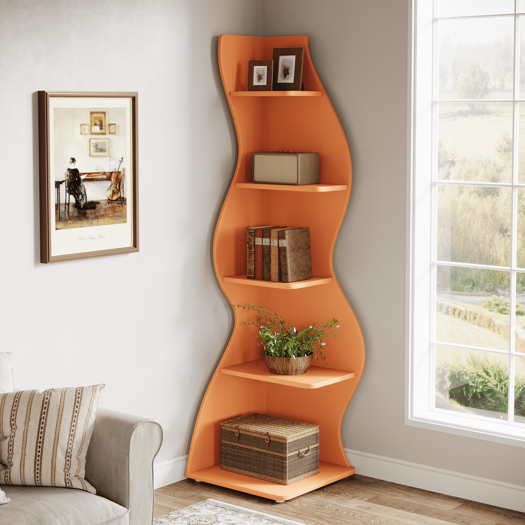 Tribesigns 5-Tier Wavy Corner Bookshelf – Modern Curved Display Shelf ...
