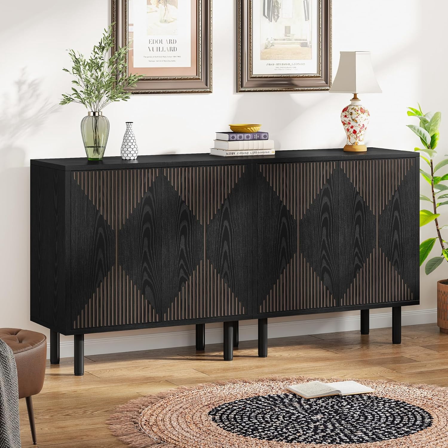 Tribesigns Modern Black Storage Cabinet Set, Freestanding Floor Cabinet ...