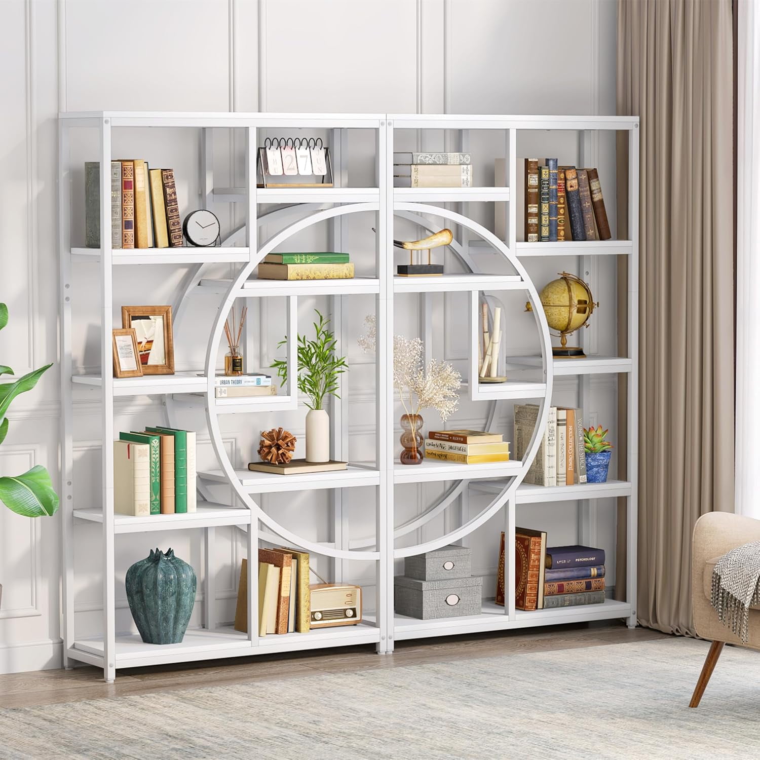 Tribesigns Modern Bookshelf with Circle Design (White, 2 Pack ...
