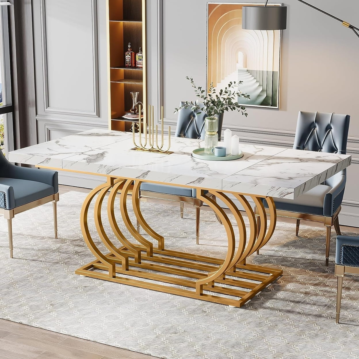Tribesigns Modern Big Dining Table, 63 inch Rectangle Faux Marble Wood ...