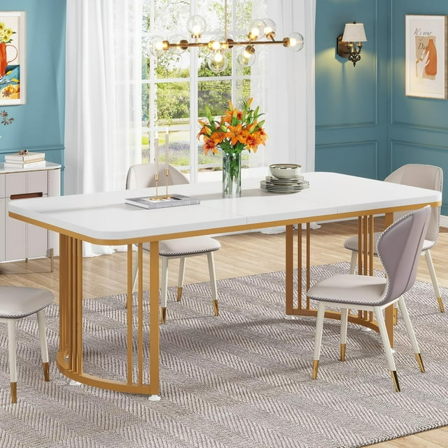 Tribesigns Modern Dining Table for 4-6 People, White Rectangular ...