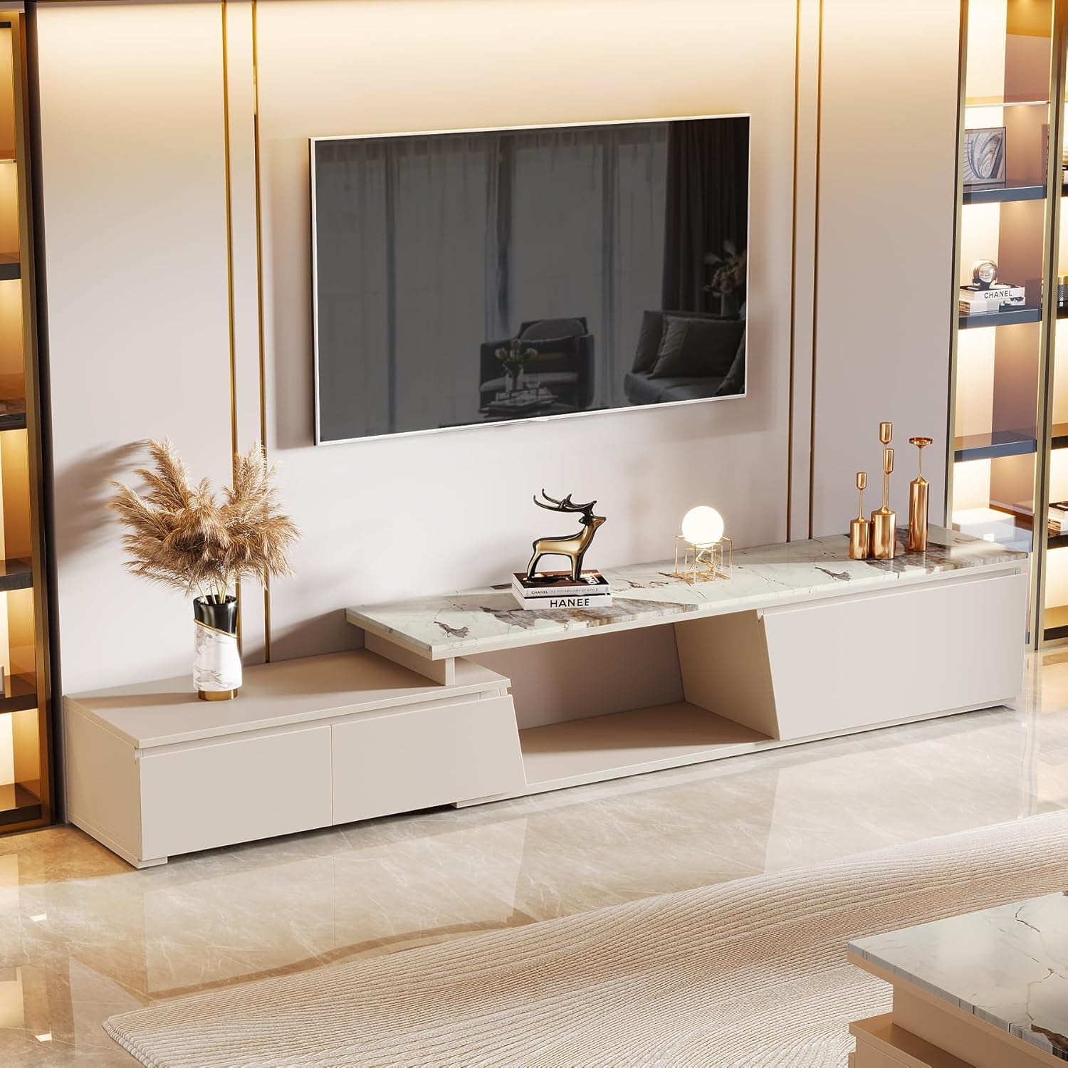 Tribesigns Modern Extendable TV Stand (70.9"-105"), Faux Marble ...