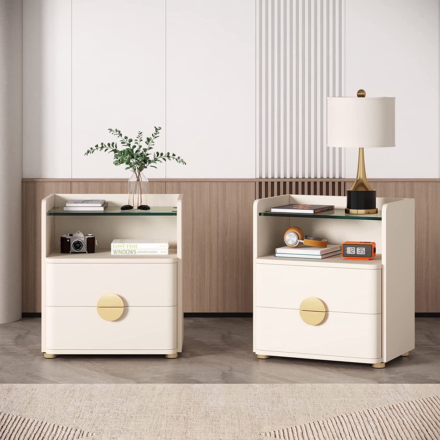 Tribesigns Modern Nightstands Set of 2, 2-Drawer Night Stand with Open ...