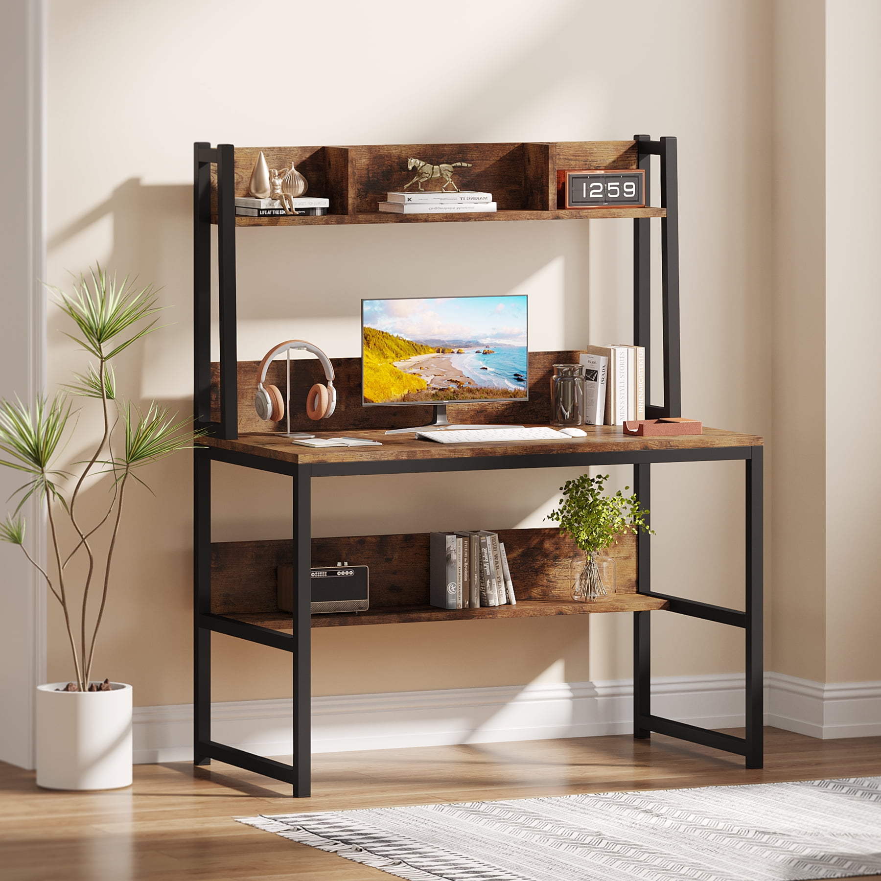 Tribesigns Modern PC Laptop Table Study Writing Desk with Storage Space ...