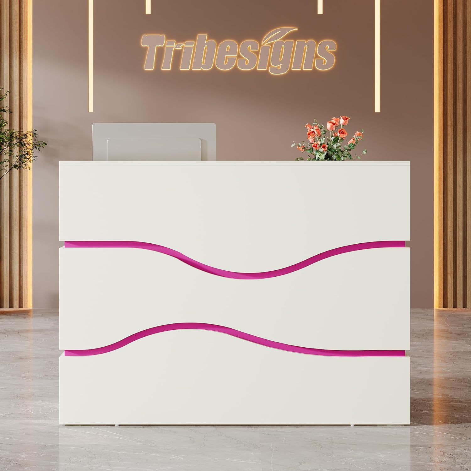 Tribesigns Modern Reception Desk with 7-Color LED Lights, 55.12-Inch ...