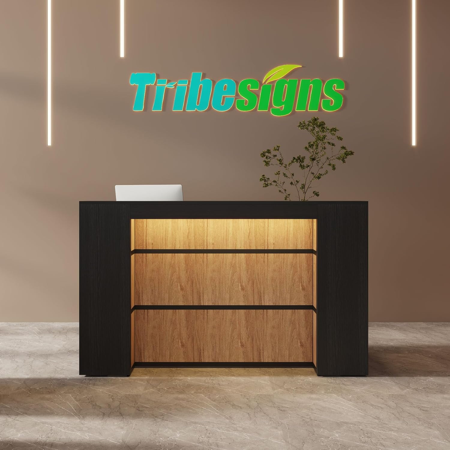 Tribesigns Modern Reception Desk with LED Lights, 63 Inches Front ...