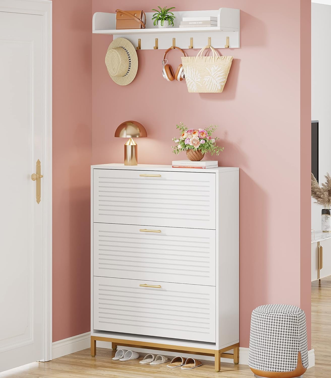 Tribesigns Modern Shoe Storage Cabinet and Wall Mount Coat Rack Set ...