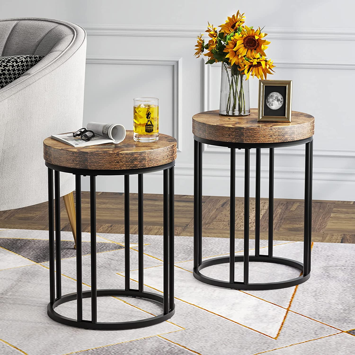 Tribesigns Modern Side Small Accent Nightstand, Round End Table, Wooden ...