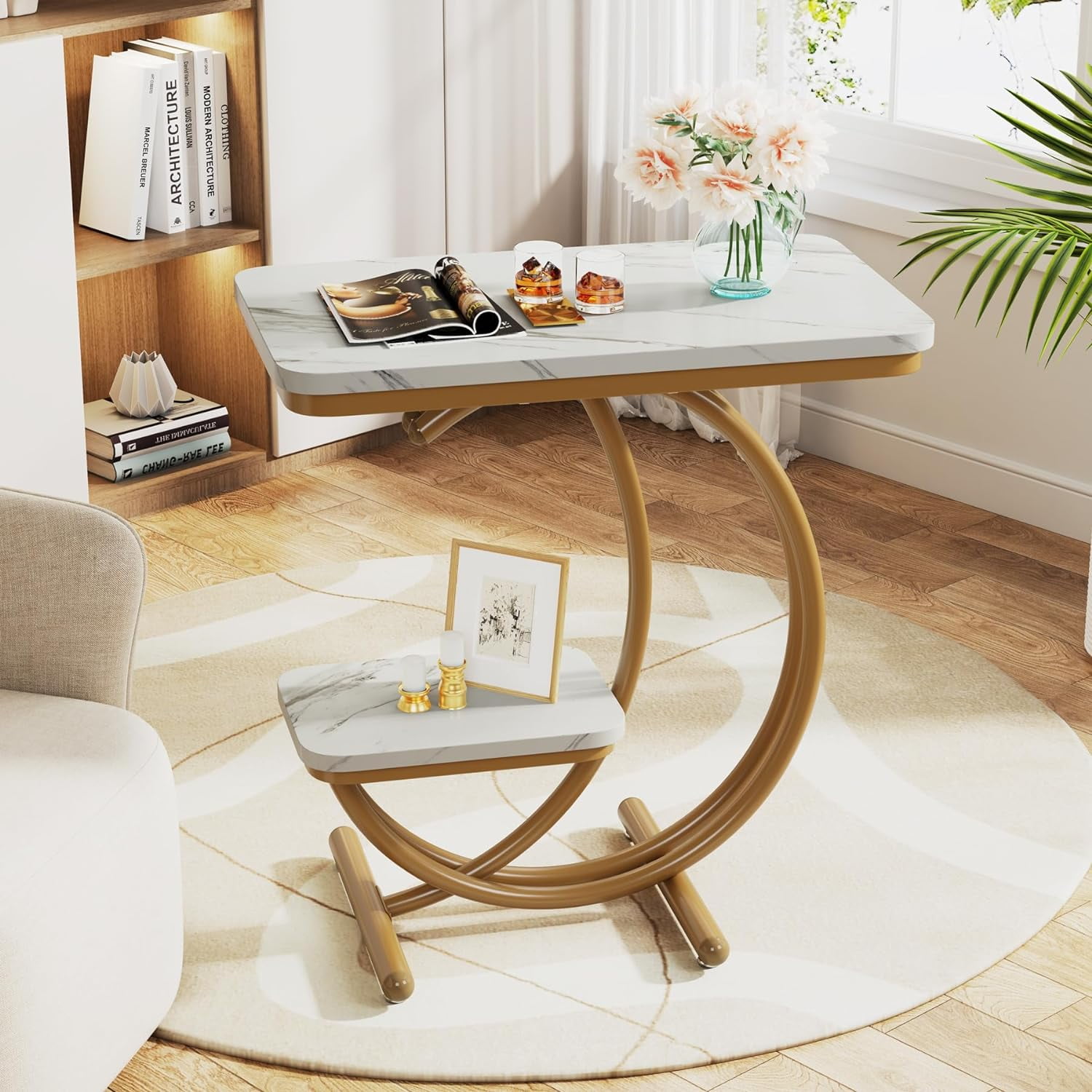 Tribesigns Modern Side Table with Faux Marble Tabletop, 2-Tier End ...