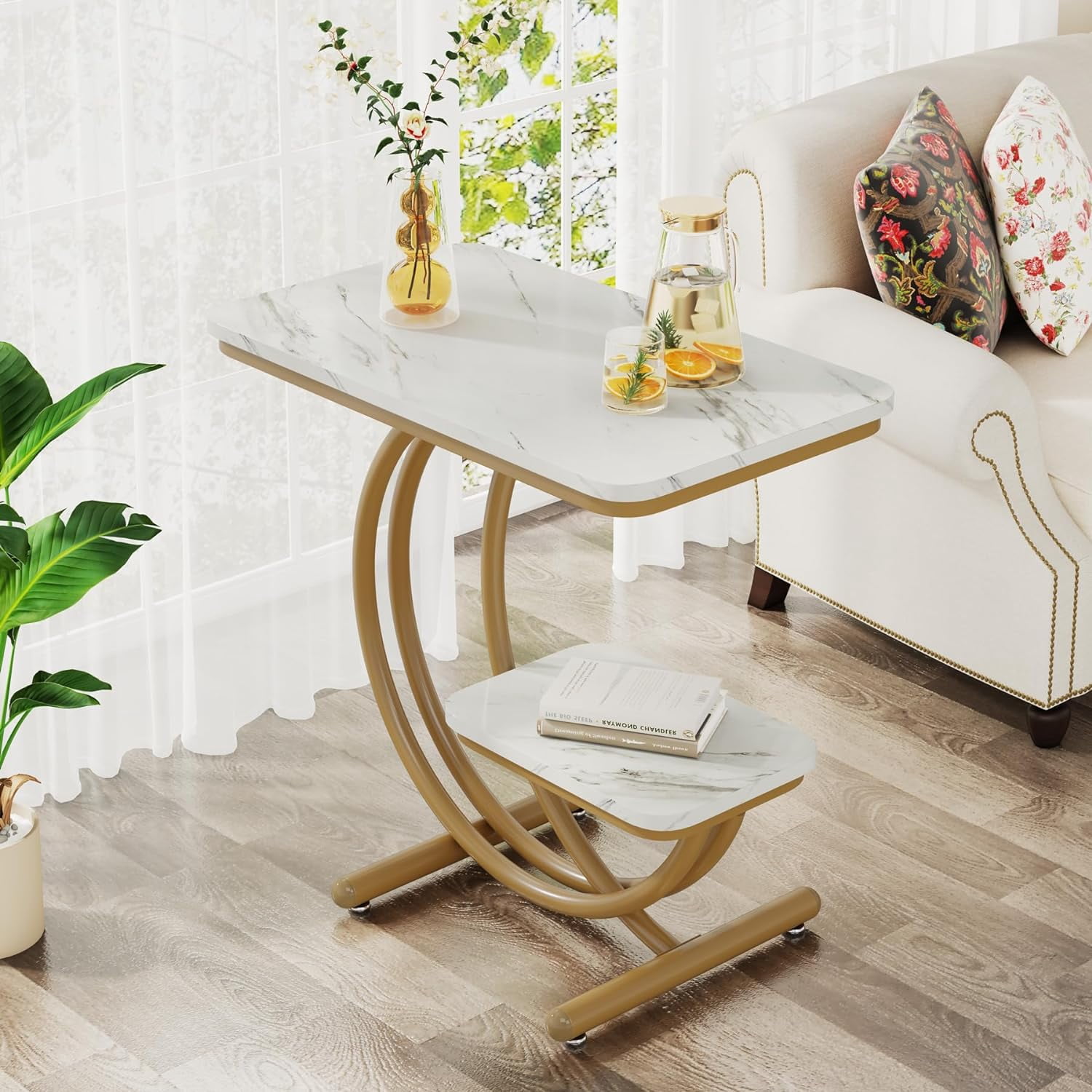 Tribesigns Modern Side Table with Faux Marble Tabletop, 2-Tier End ...