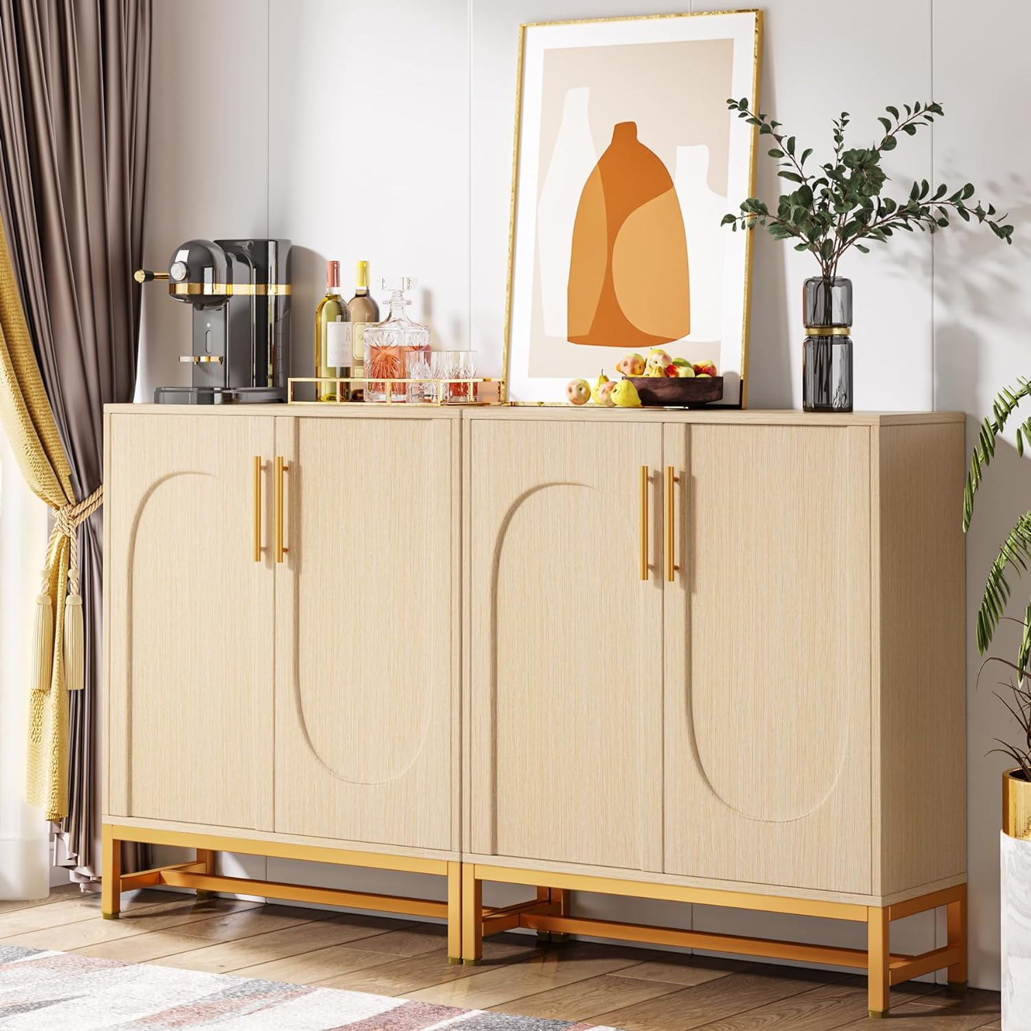Tribesigns Modern Sideboard Buffet with Adjustable Shelf - Maple Gold ...