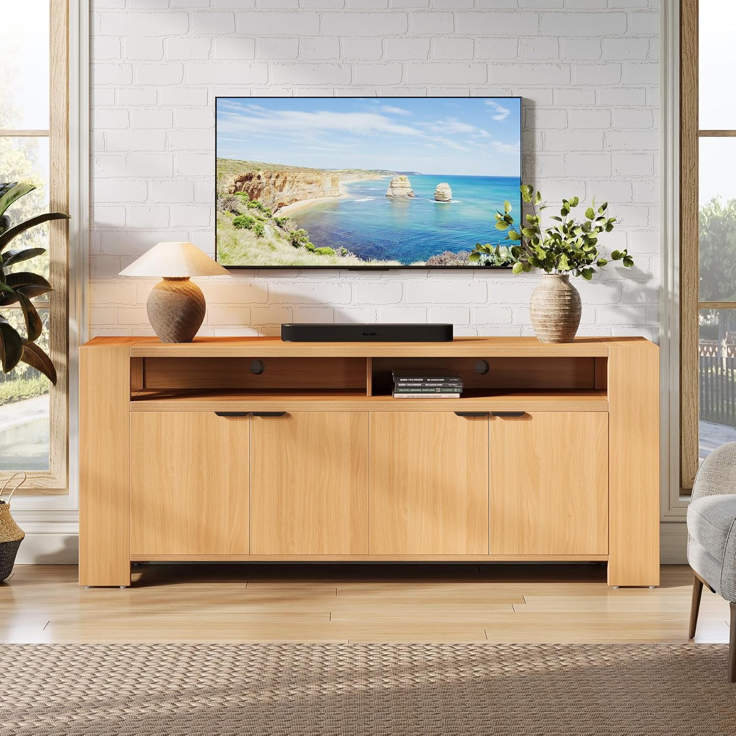 Tribesigns Modern TV Stand for 75-Inch TV, 27.6" Tall Entertainment ...